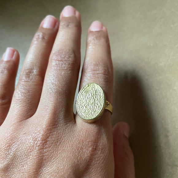 Vintage | Jewelry | Engraved Id Signet Oval Ring W Design Gold Boho Brass Adjustable | Poshmark